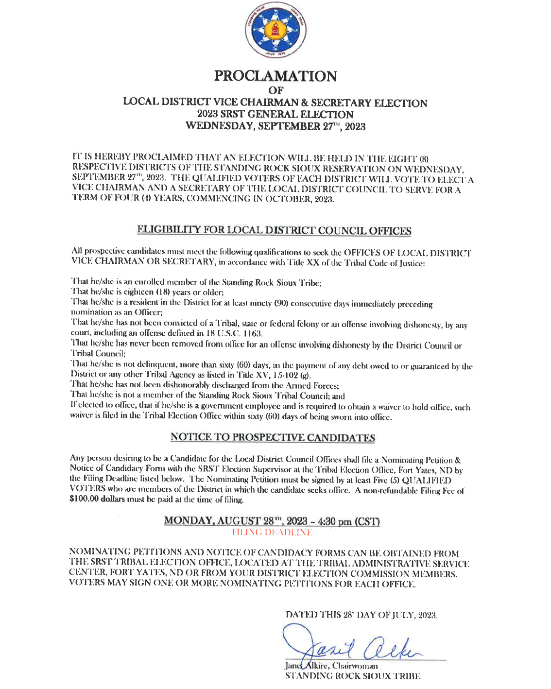 PROCLAMATION OF LOCAL DISTRICT VICE CHAIRMAN & SECRETARY ELECTION 2023 ...