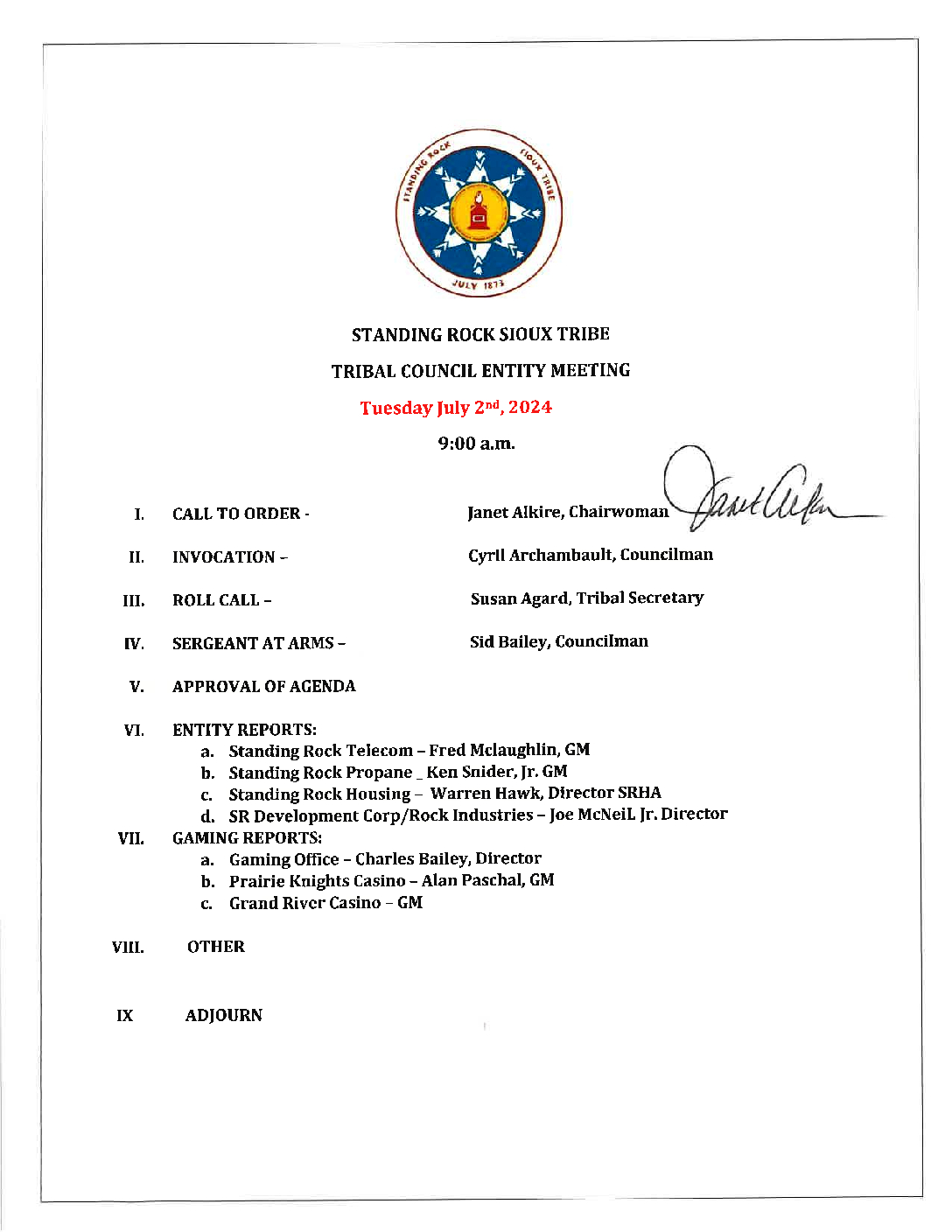 July 2nd 2024 Tribal Entities Meeting, July 3rd Regular Meeting ... July 2nd 2024 Tribal Entities Meeting, July 3rd Regular Meeting ...
